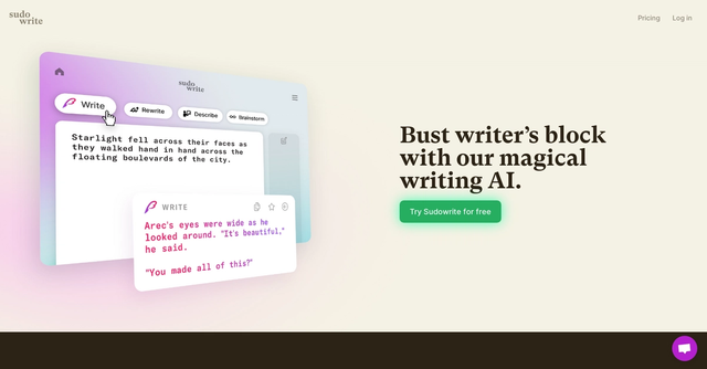 Sudowrite - AI-powered writing help to brainstorm, get feedback, & show, not tell.